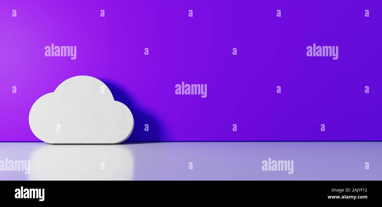 3D rendering of white symbol of filled cloud icon leaning on on color ...