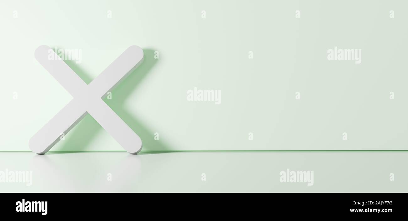 3D rendering of white symbol of cancel cross icon leaning on on color ...