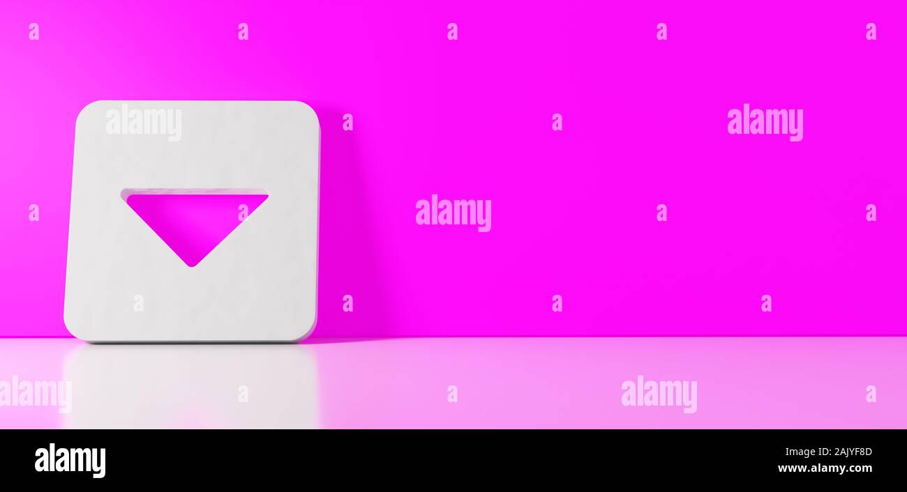 3D rendering of white symbol of caret square down icon leaning on on ...