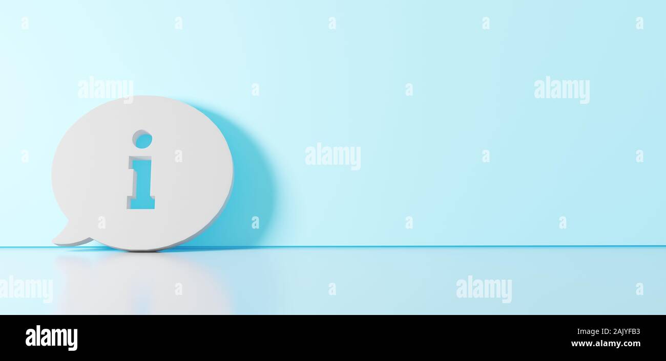 3d Rendering Of White Symbol Of Rounded Chat Bubbles With Information Icon Leaning On On Color