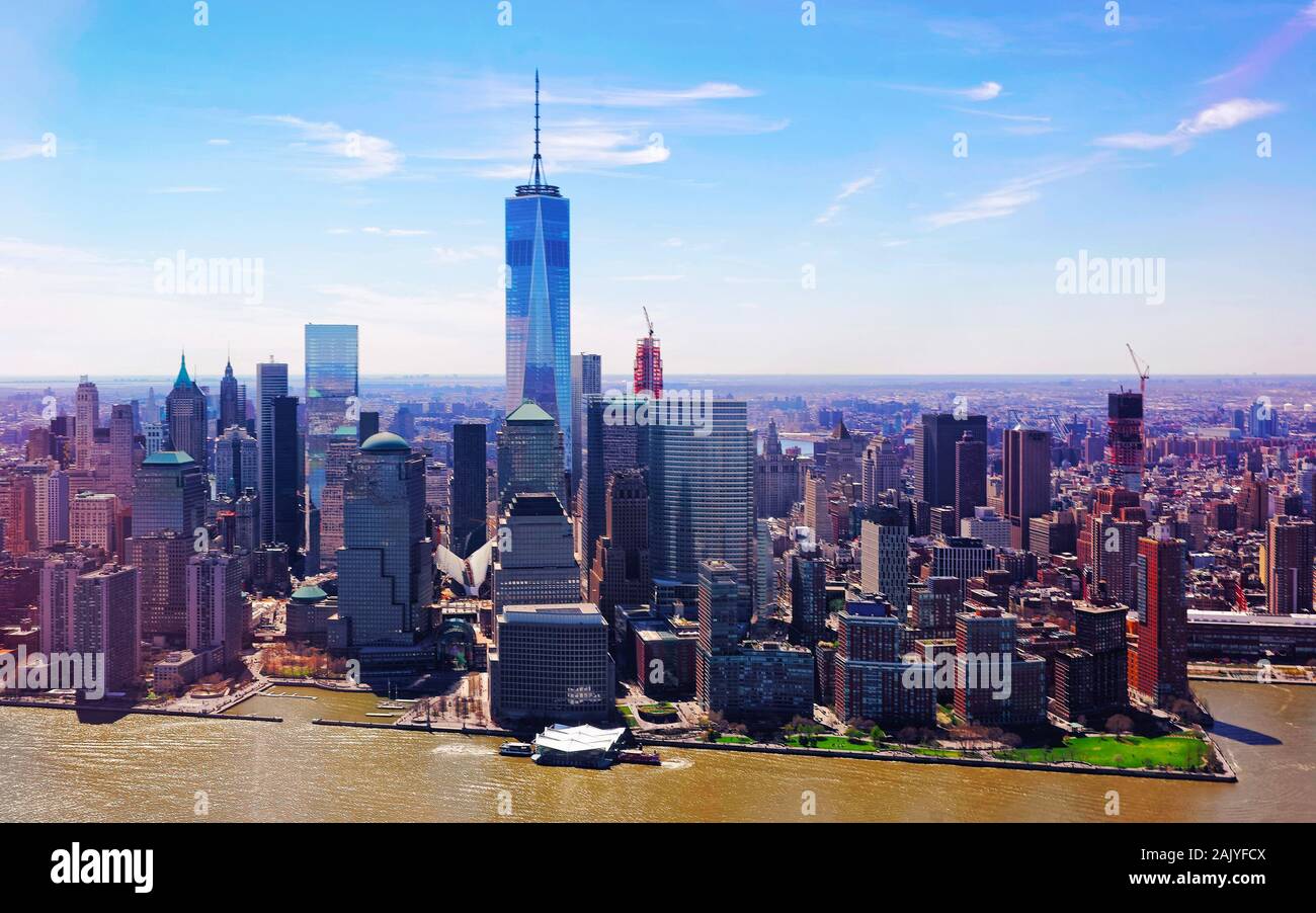 Aerial view of Manhattan and Hudson River New York reflex Stock Photo ...
