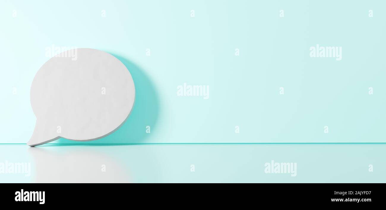 3D rendering of white symbol of rounded chat bubble icon leaning on on ...