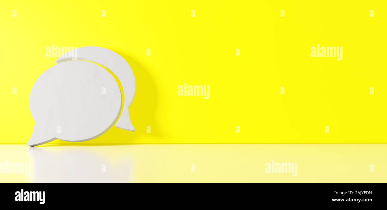3D rendering of white symbol of communication chat 14 icon leaning on ...