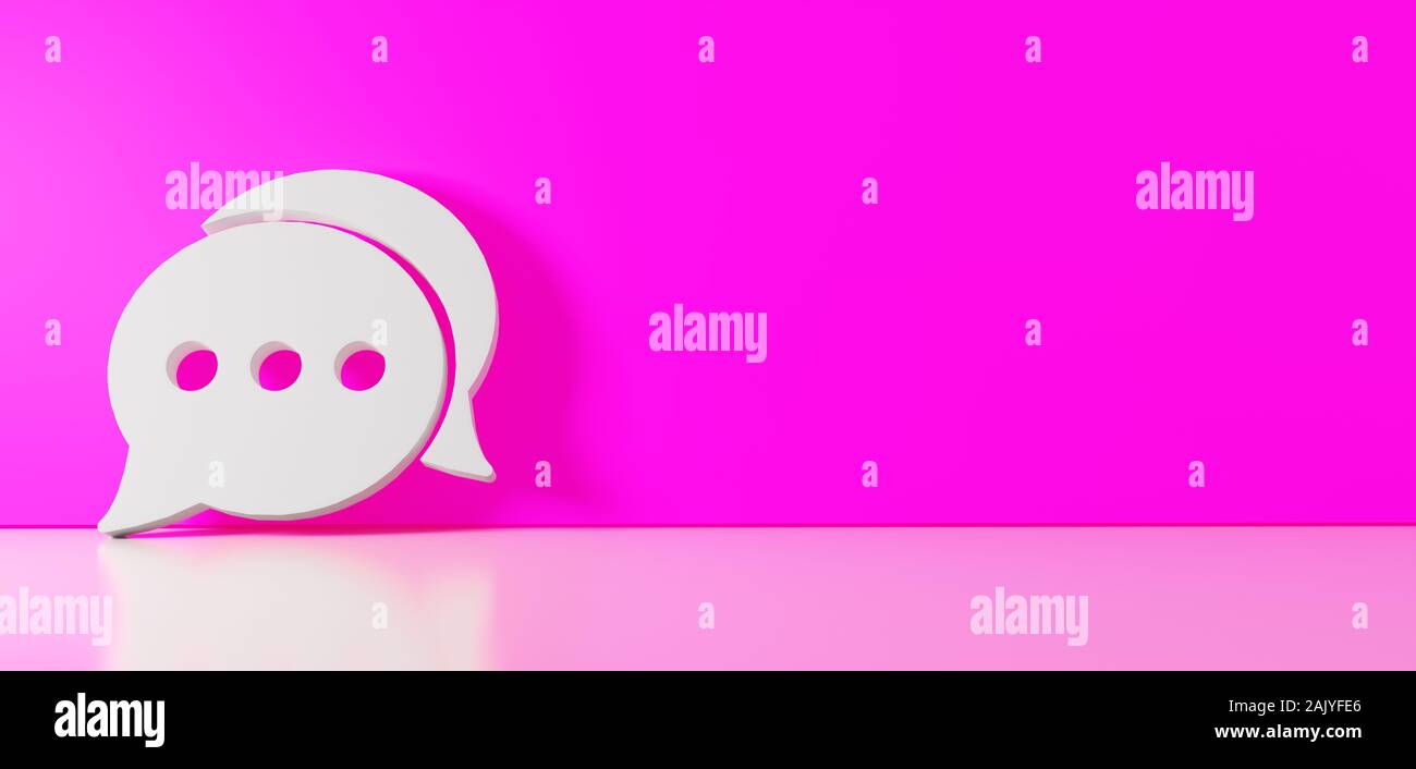 3d Rendering Of White Symbol Of Two Rounded Chat Bubbles With Three Dots Icon Leaning On On