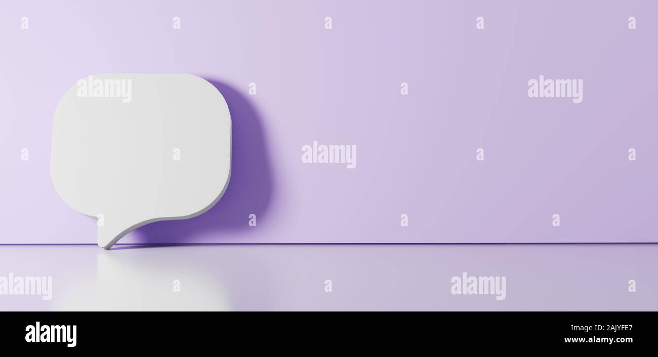 3D rendering of white symbol of rounded chat bubble left icon leaning ...