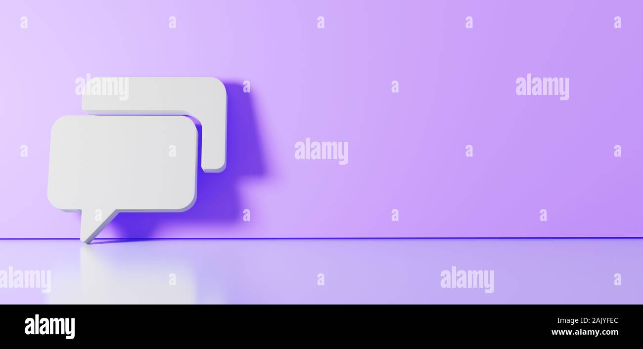 3D rendering of white symbol of two rectangular rounded chat bubbles ...