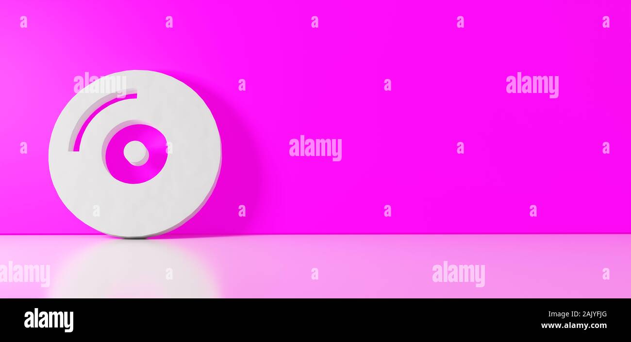 3D rendering of white symbol of circle CD disc icon leaning on on color ...