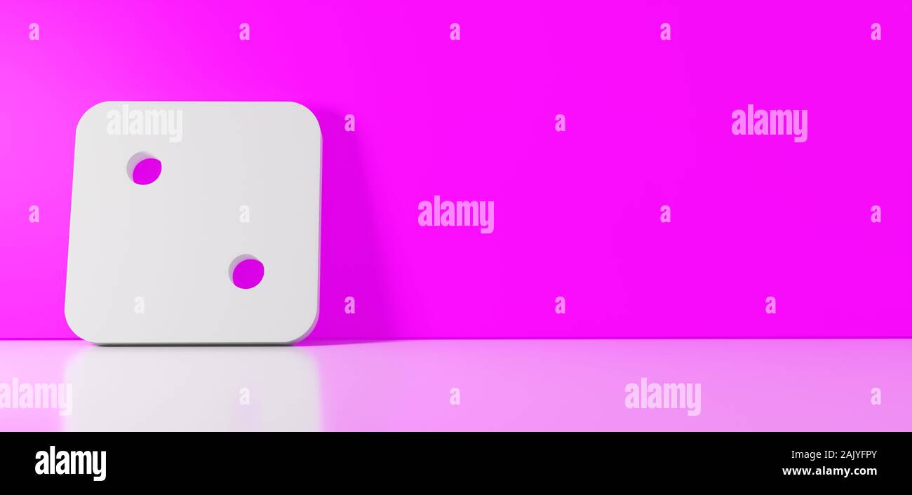 3D rendering of white symbol of dice with two dots icon leaning on on ...