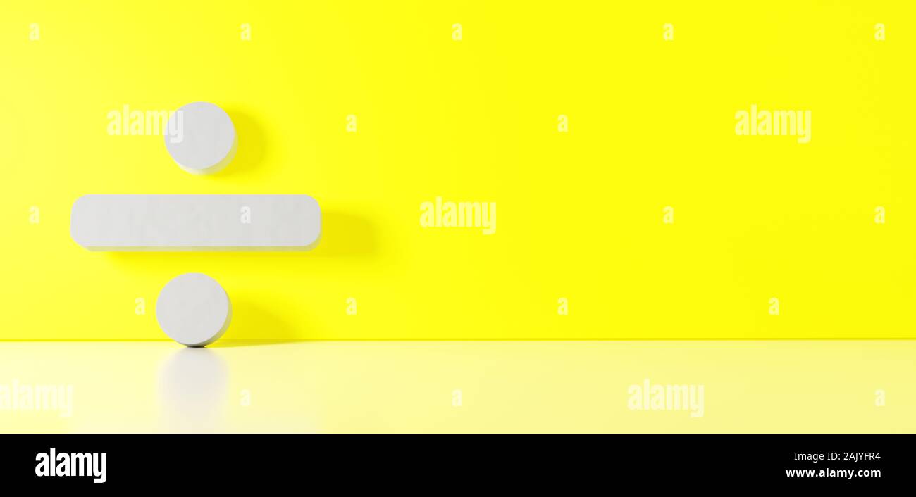 3D rendering of white symbol of divide symbol icon leaning on on color ...