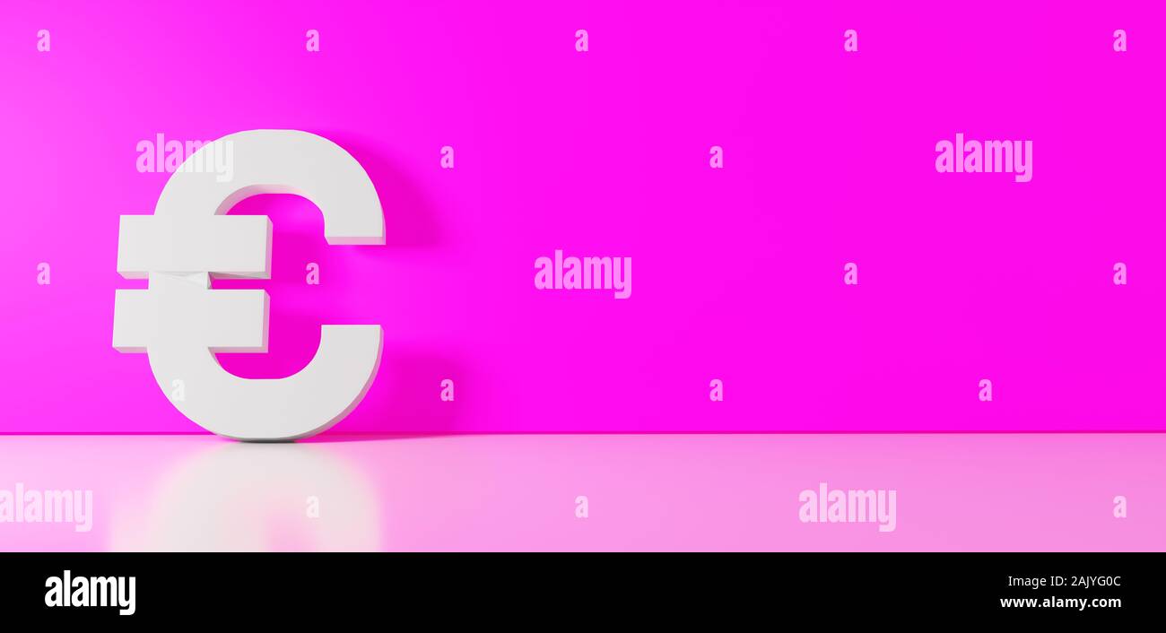 3D rendering of white symbol of euro symbol icon leaning on on color ...