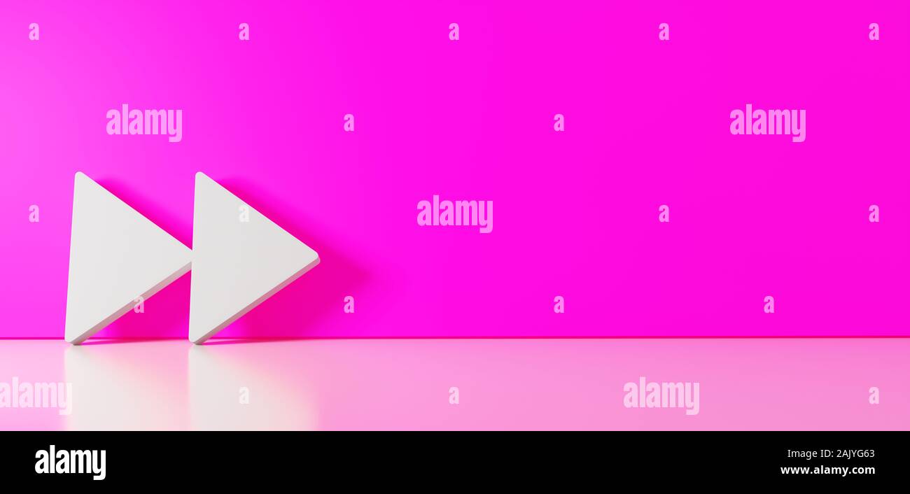 3D rendering of white symbol of fast forward symbol icon leaning on on ...