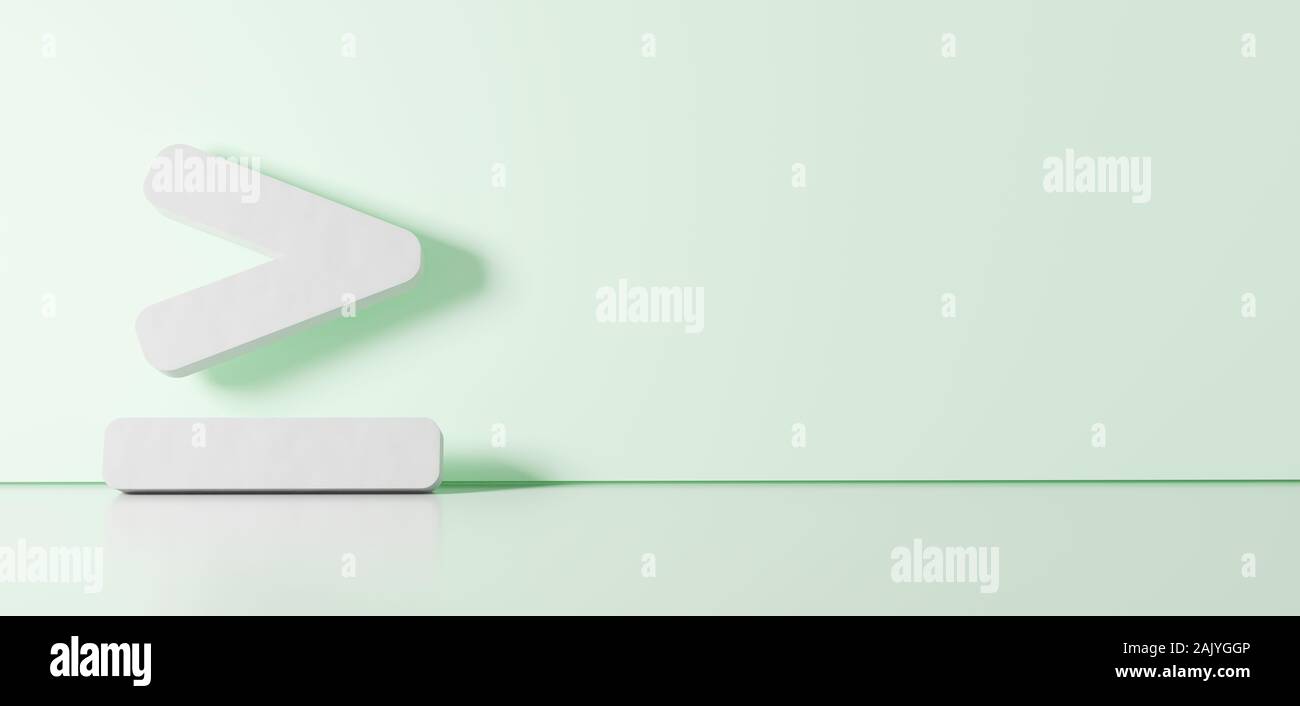 3D rendering of white symbol of greater than equal symbol icon leaning ...