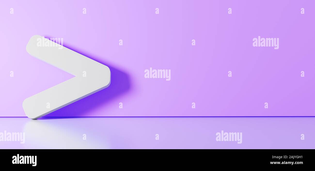 3D rendering of white symbol of greater than symbol icon leaning on on ...