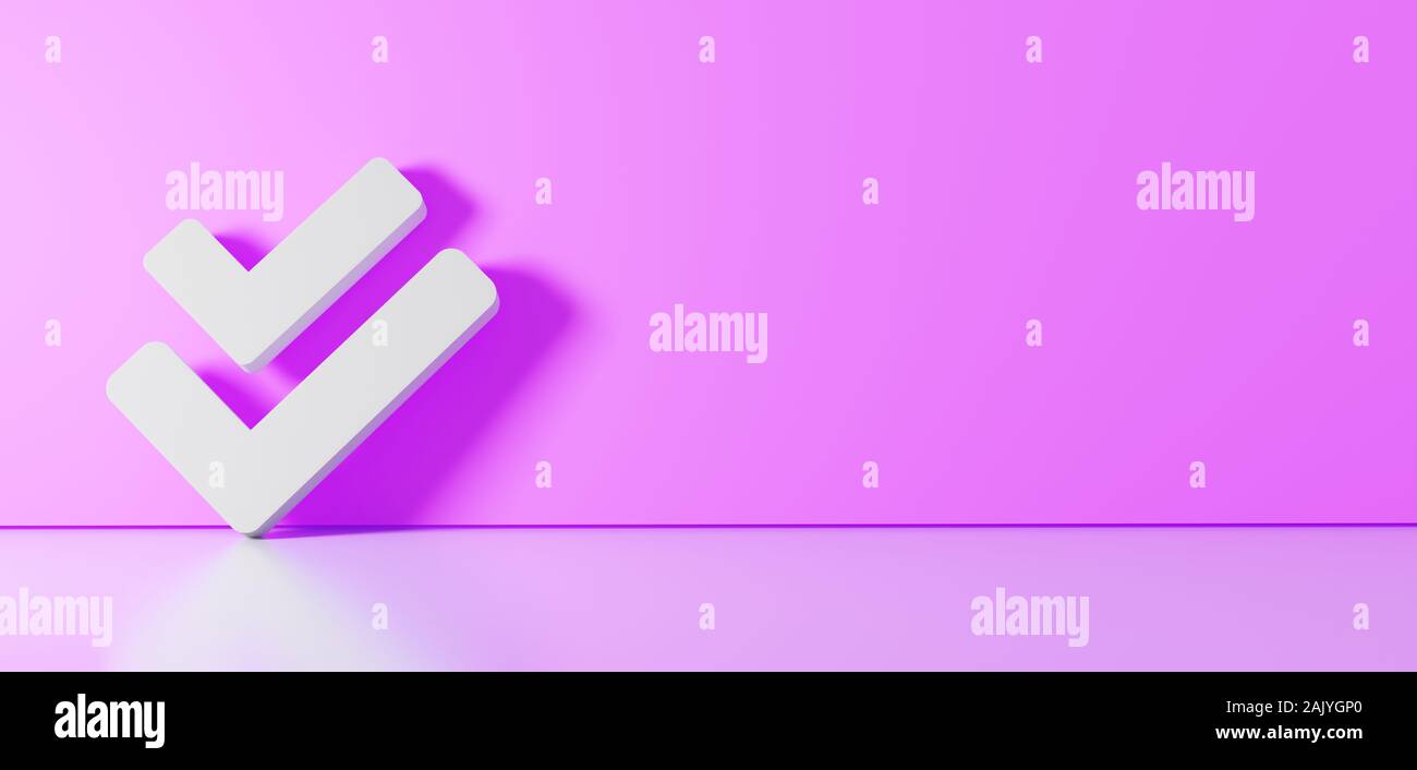 3D rendering of white symbol of double check mark icon leaning on on ...