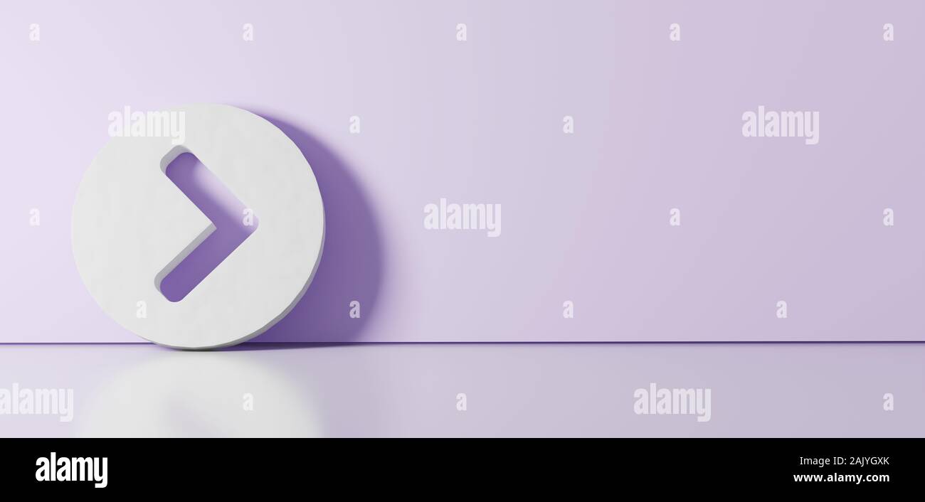 3D rendering of white symbol of right chevron in circle icon leaning on ...