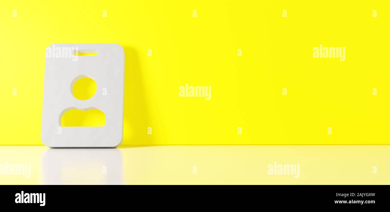 3D rendering of white symbol of id rectangular card with person figure ...