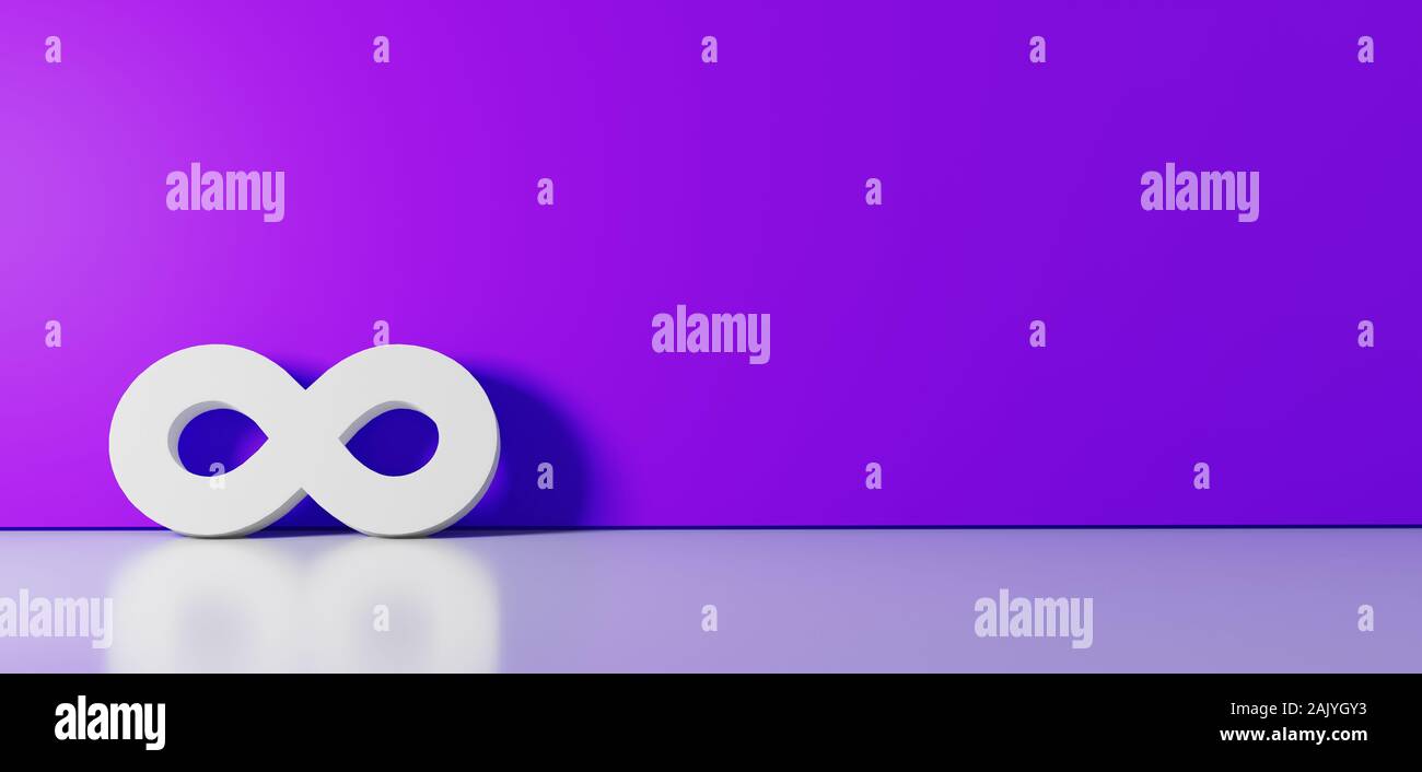 3D rendering of white symbol of infinity sign icon leaning on on color ...