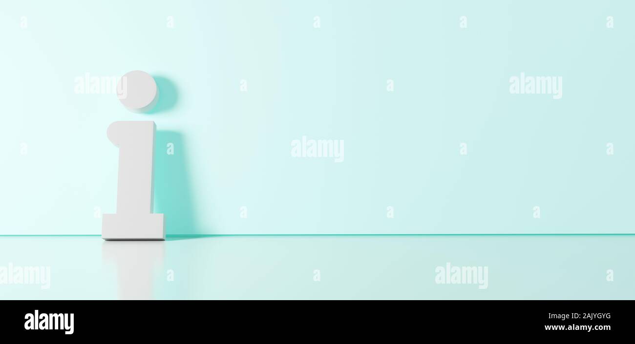 3D rendering of white symbol of information sign icon leaning on on ...