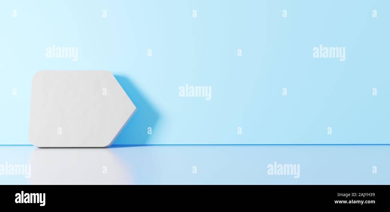 3D rendering of white symbol of right arrow label icon leaning on on ...