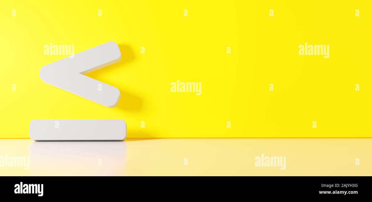 3D rendering of white symbol of less than equal mark icon leaning on on ...
