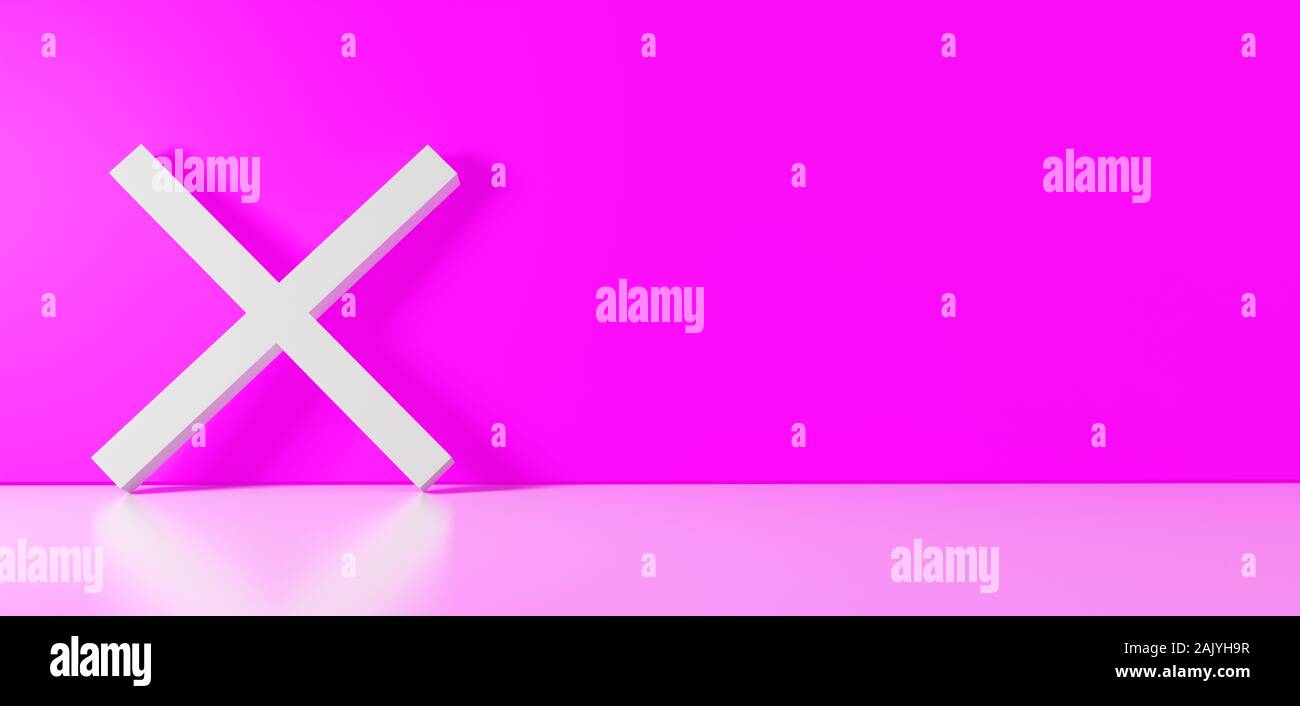 3D rendering of white symbol of cancel cross icon leaning on on color ...