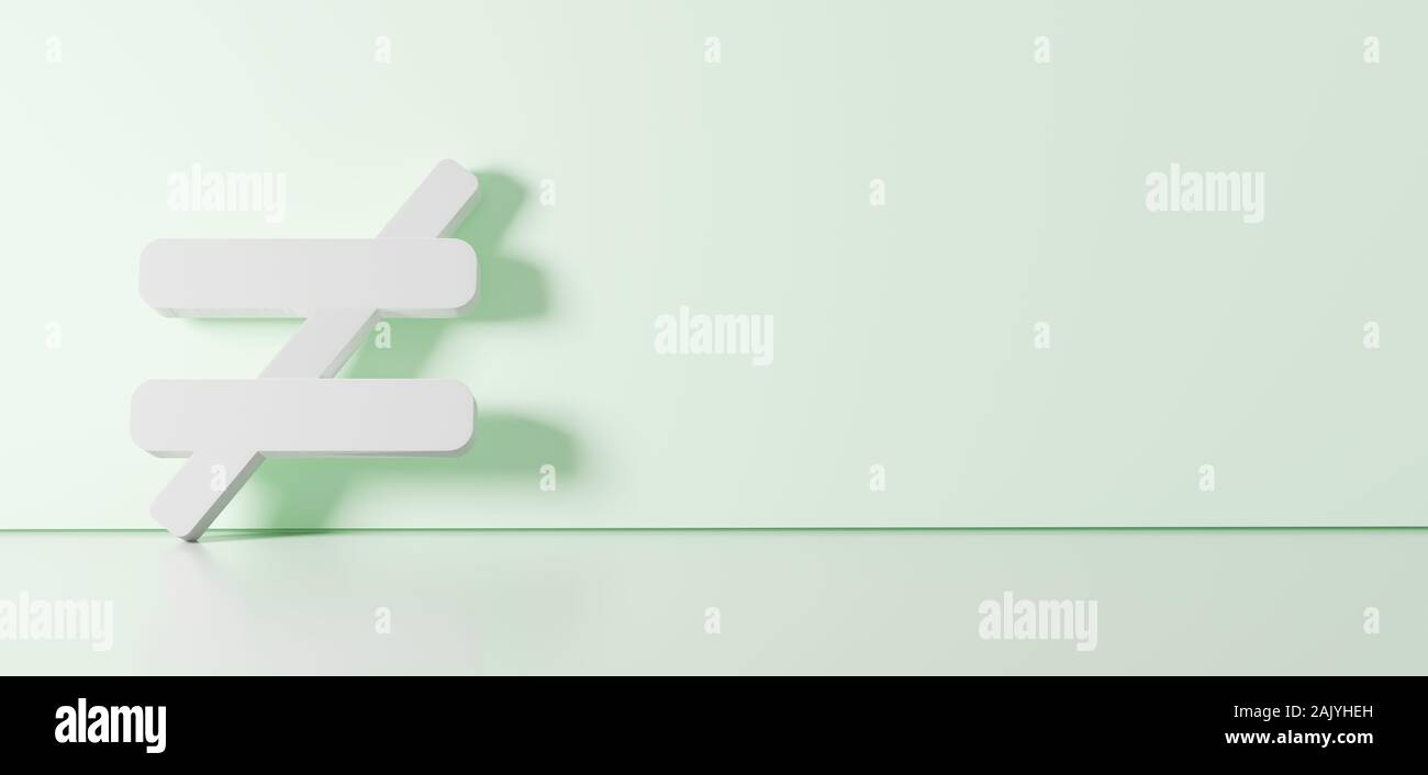 3D rendering of white symbol of not equal symbol icon leaning on on ...