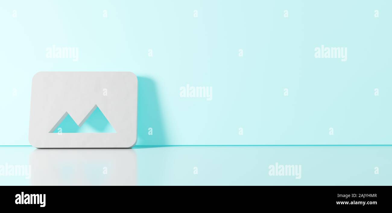 3D rendering of white symbol of mountain in rounded rectangle icon ...