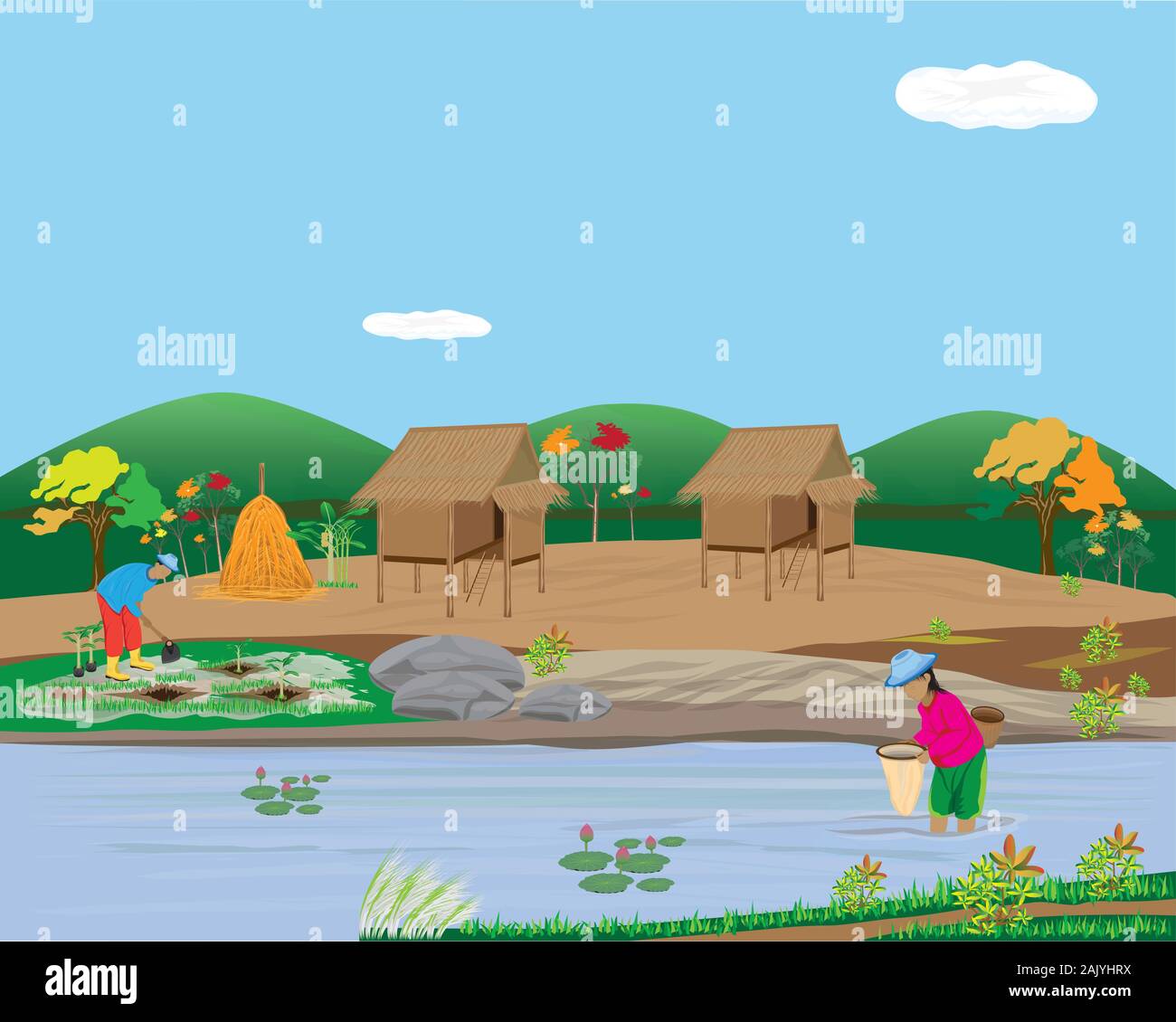 Canal countryside Stock Vector Images - Alamy