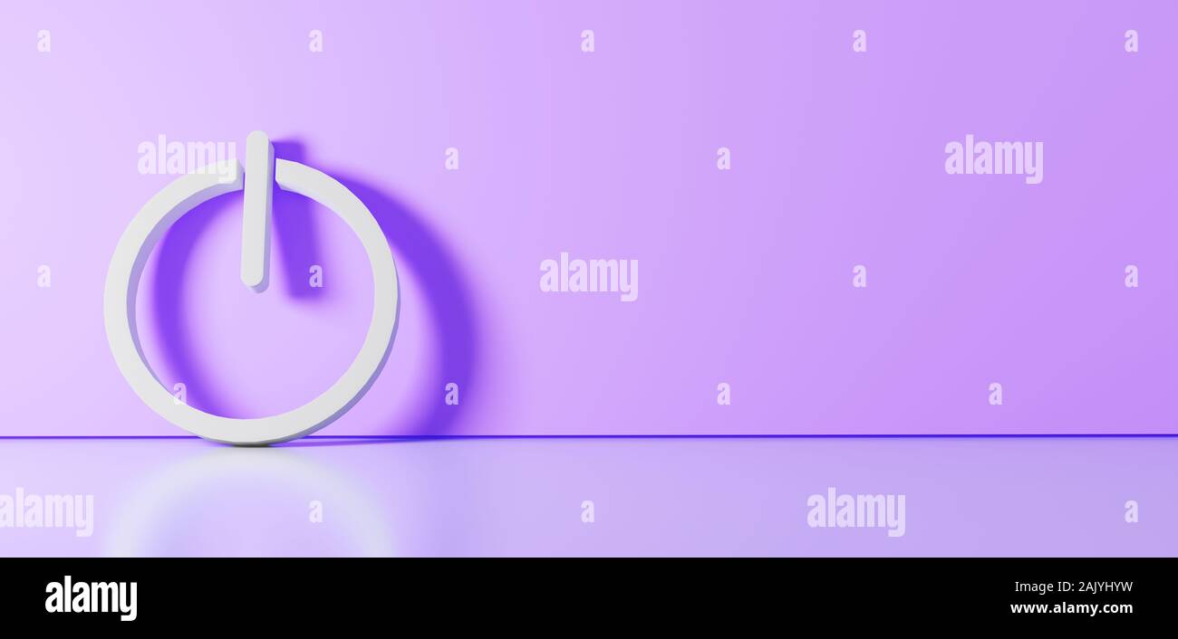 3D rendering of white symbol of power button sign icon leaning on on ...