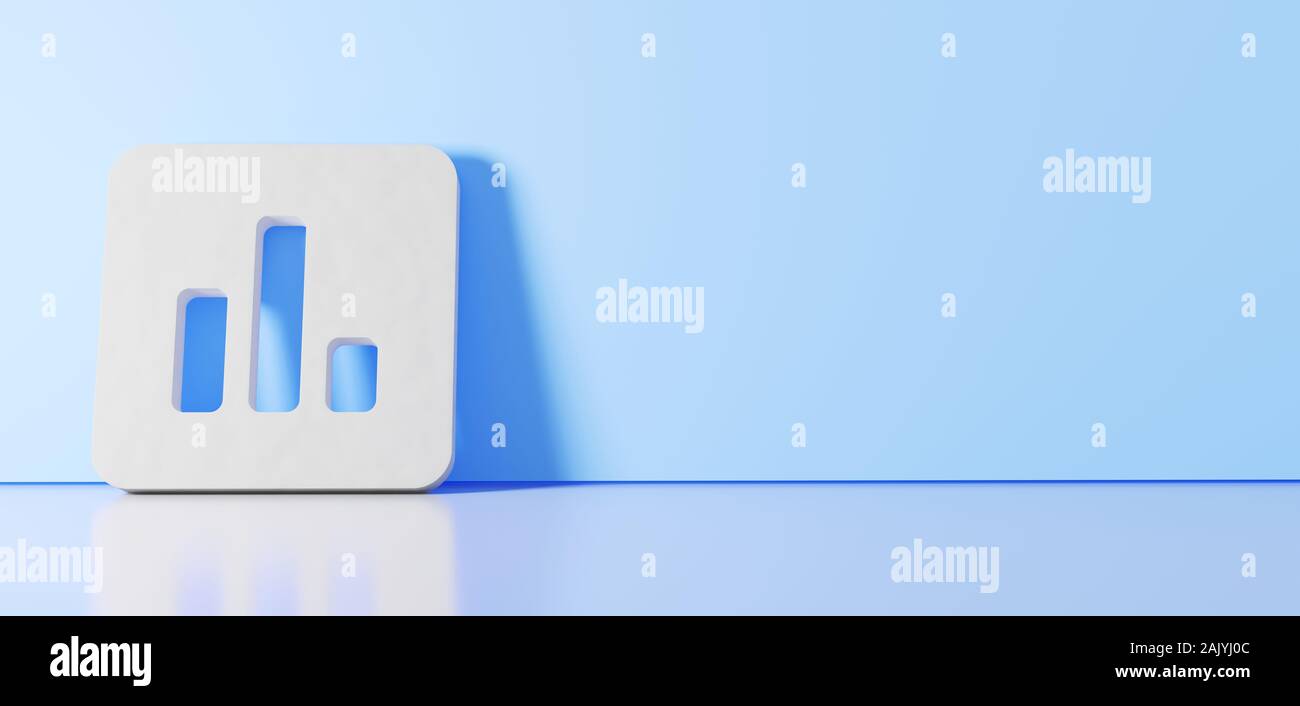 3D rendering of white symbol of three vertical lines in rounded square ...