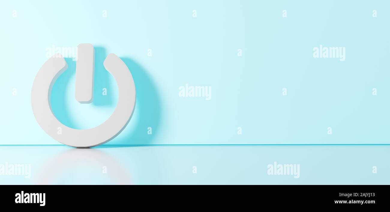 3D rendering of white symbol of power button sign icon leaning on on ...