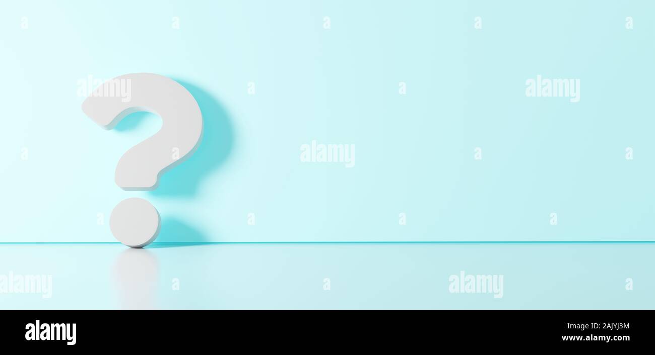 3D rendering of white symbol of question mark icon leaning on on color ...