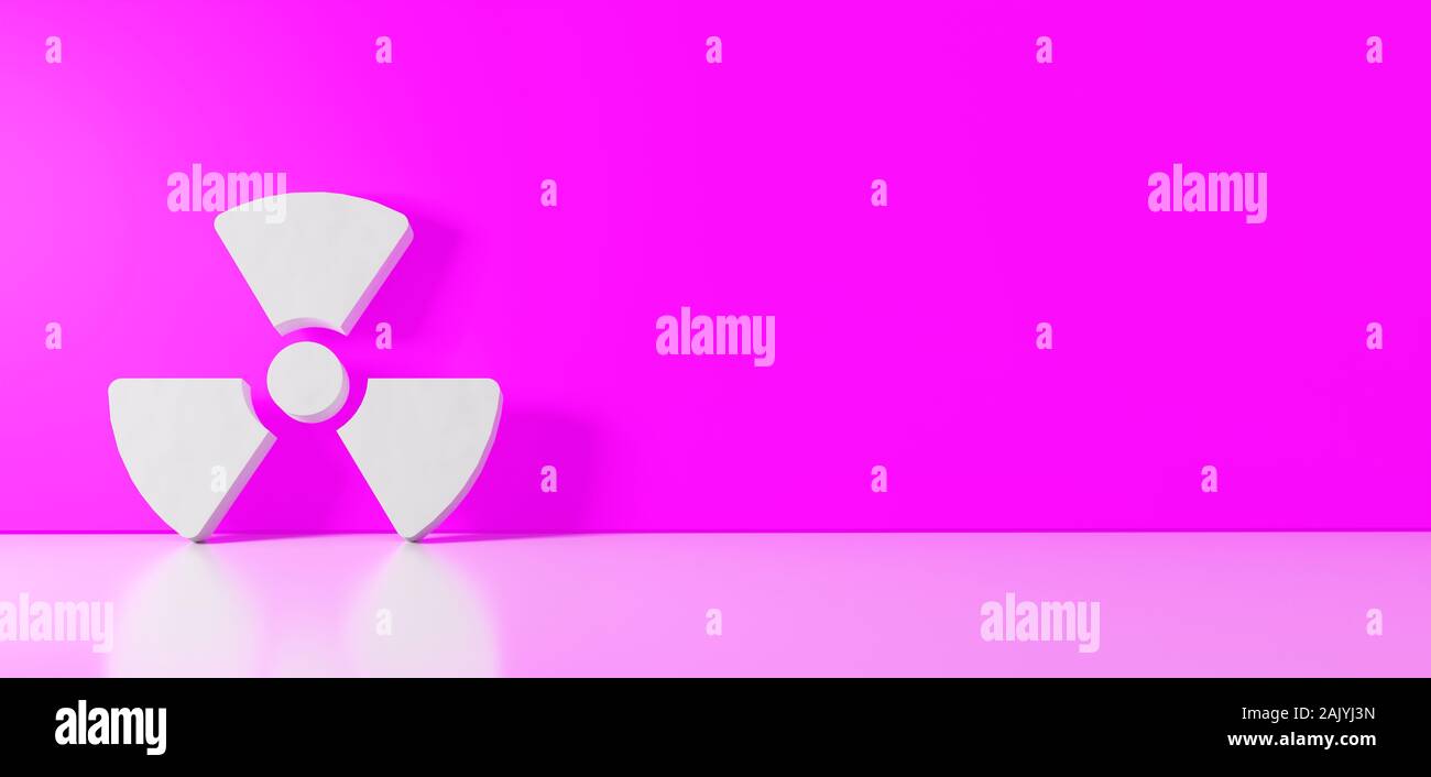 3D rendering of white symbol of radiation sign icon leaning on on color ...