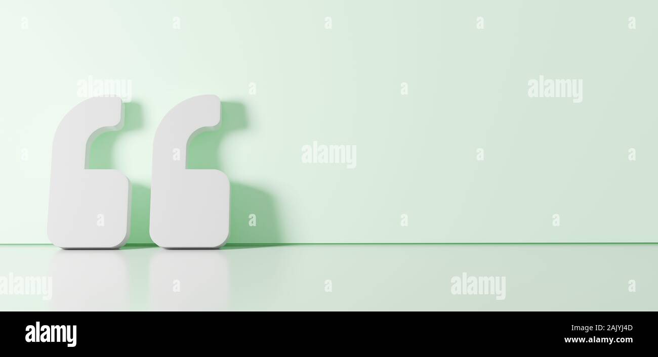 3D rendering of white symbol of quote left mark icon leaning on on ...