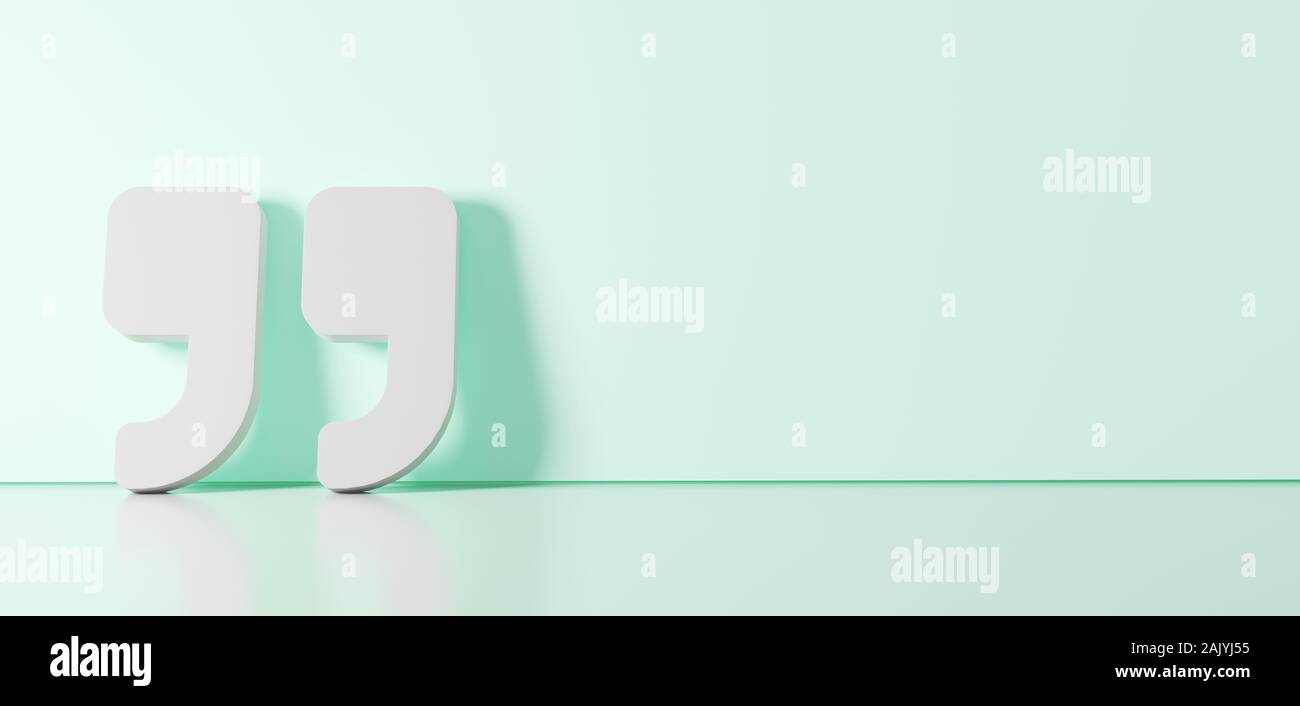 3D rendering of white symbol of quote right mark icon leaning on on ...