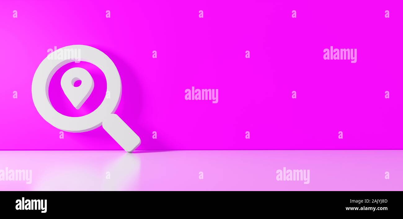 3D rendering of white symbol of magnifying glass with placeholder icon ...