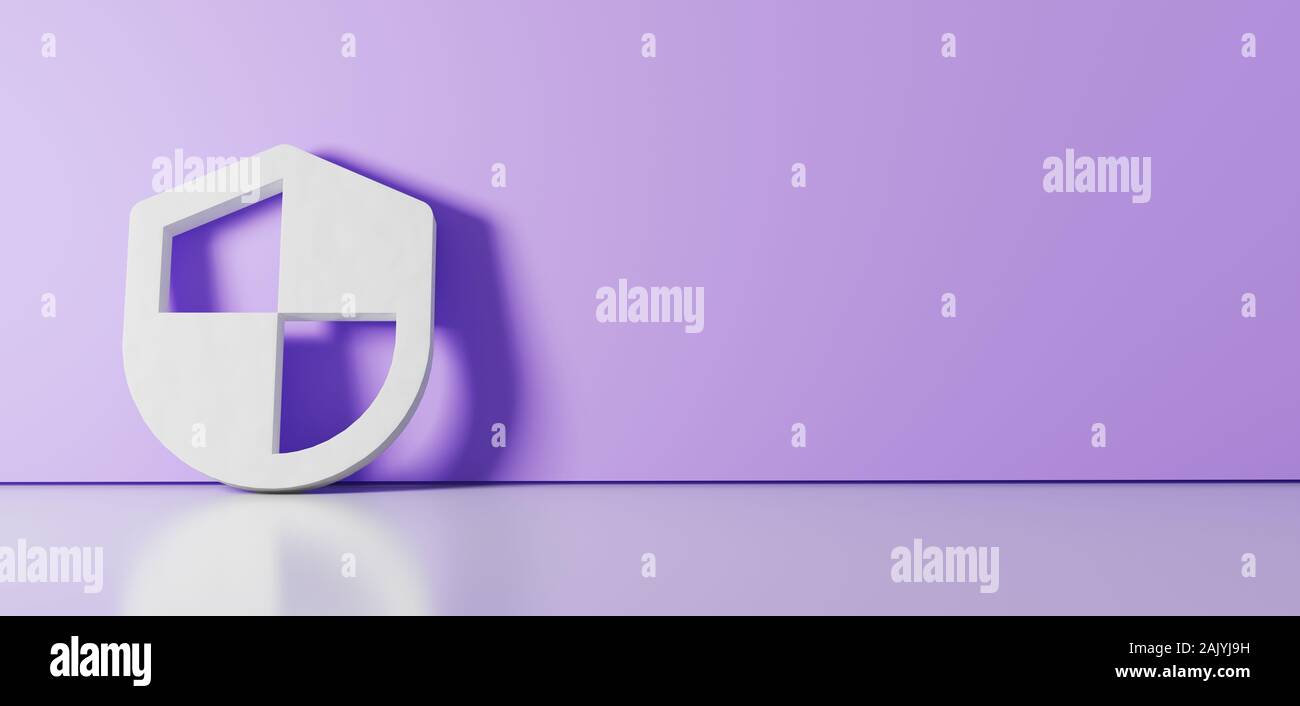 3D rendering of white symbol of four squared shield icon leaning on on ...