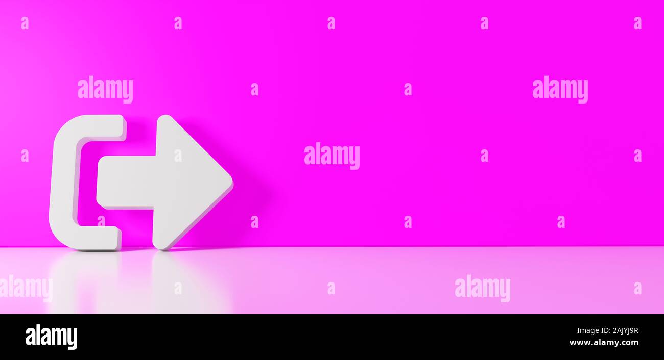 3D rendering of white symbol of left arrow with direction from profile ...