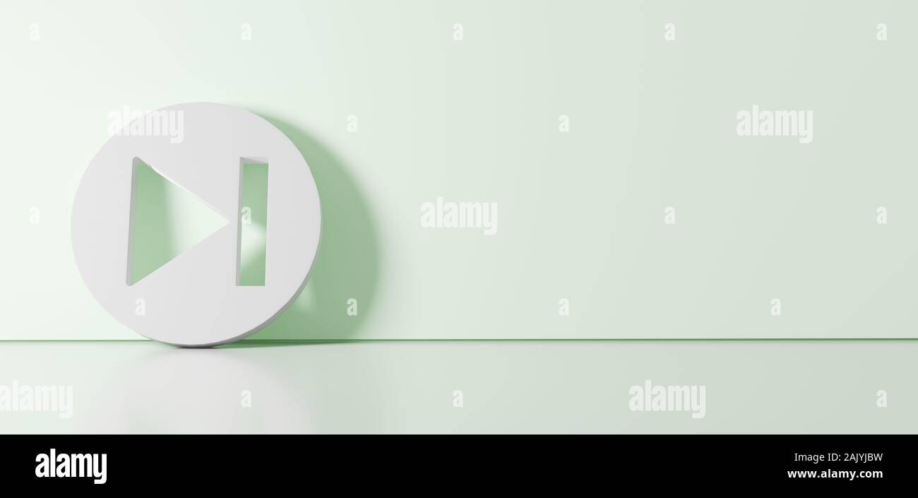3D rendering of white symbol of skip symbol in circle icon leaning on ...