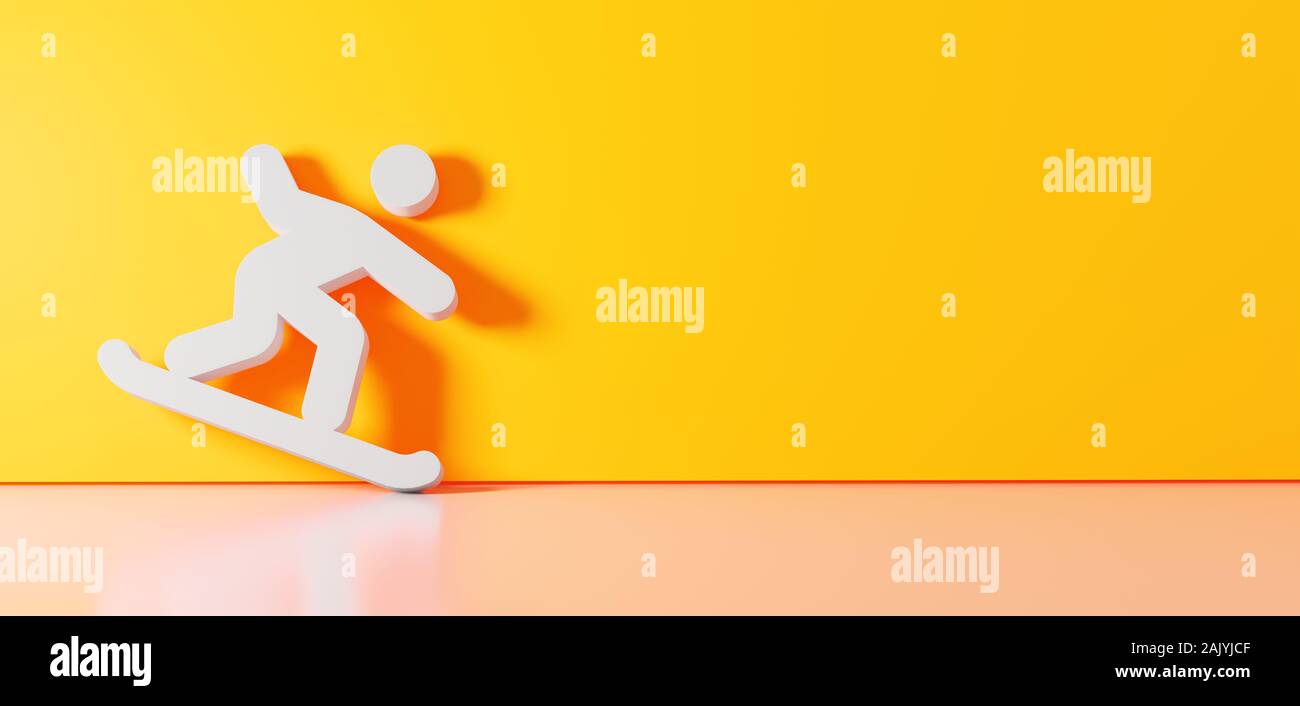 3D rendering of white symbol of snowboarding figure icon leaning on on ...