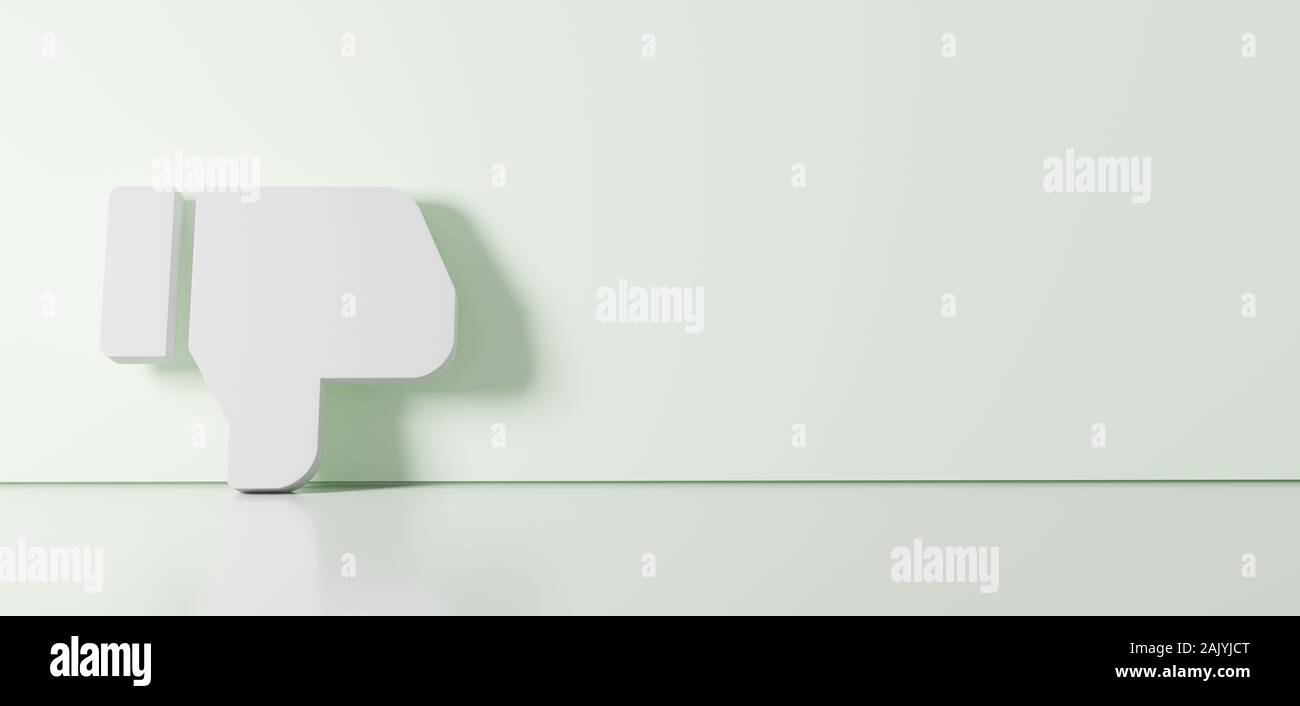 3D rendering of white symbol of thumbs down icon leaning on on color ...