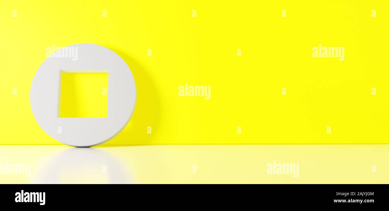 3D rendering of white symbol of stop sign in circle icon leaning on on ...