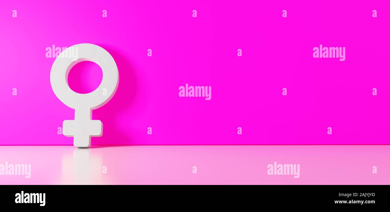 3D rendering of white symbol of woman sign icon leaning on on color ...