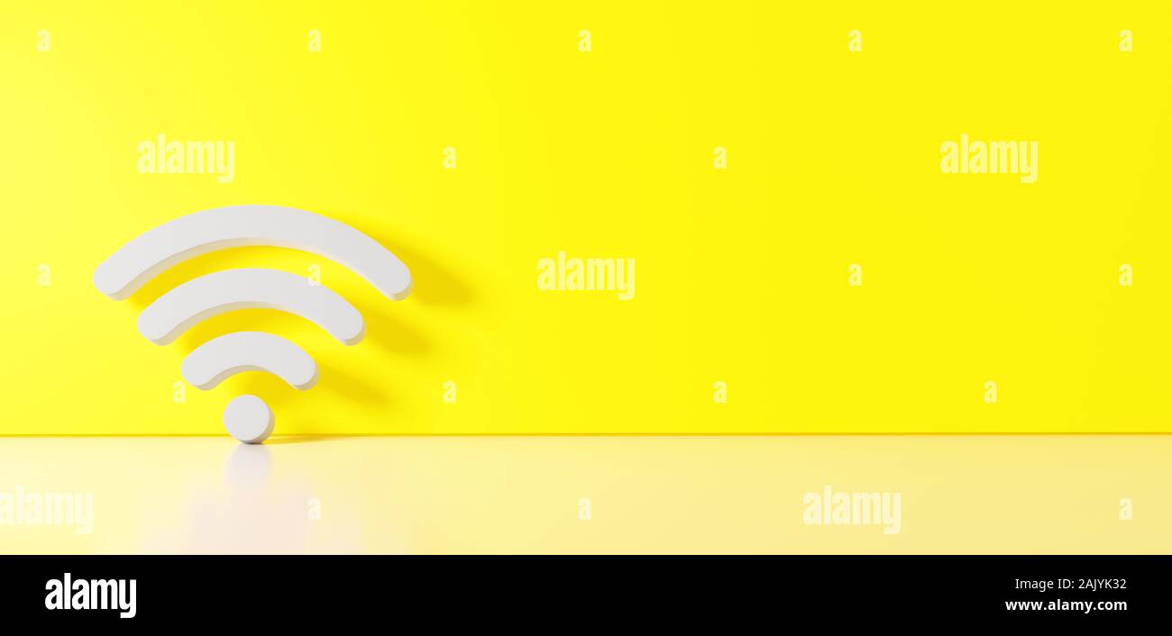 3D rendering of white symbol of Wi-Fi signal with signal waves and ...