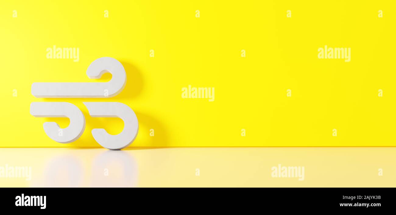 3D rendering of white symbol of three wind lines icon leaning on on ...