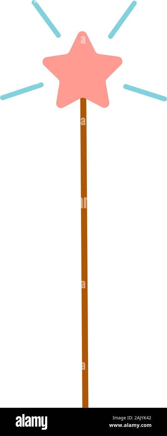 Simple vector icon of magic wand with star on its tip and shiny lines ...