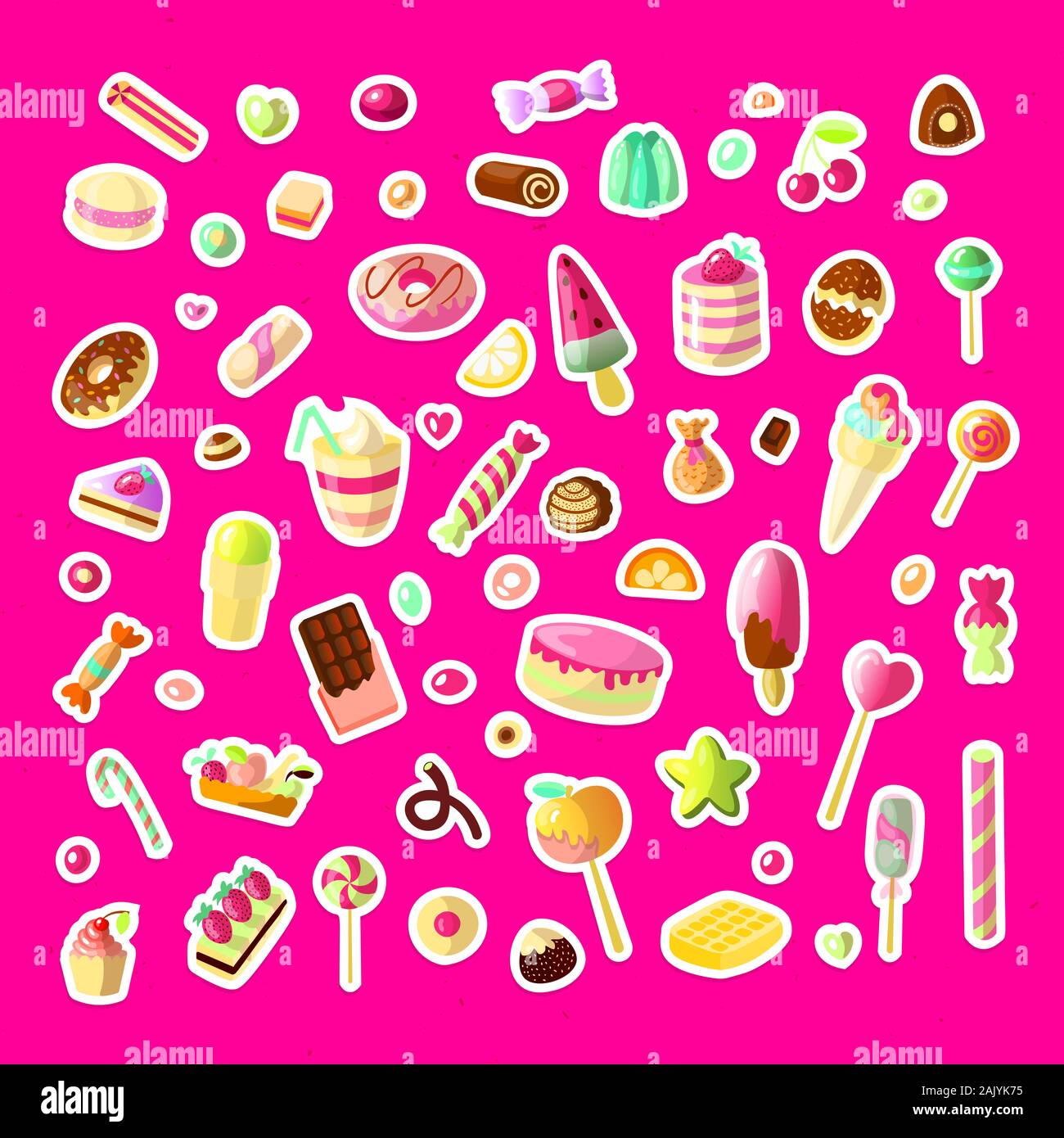 Sweet cartoon candy set. Collection of sweets, cartoon style. Jelly ...