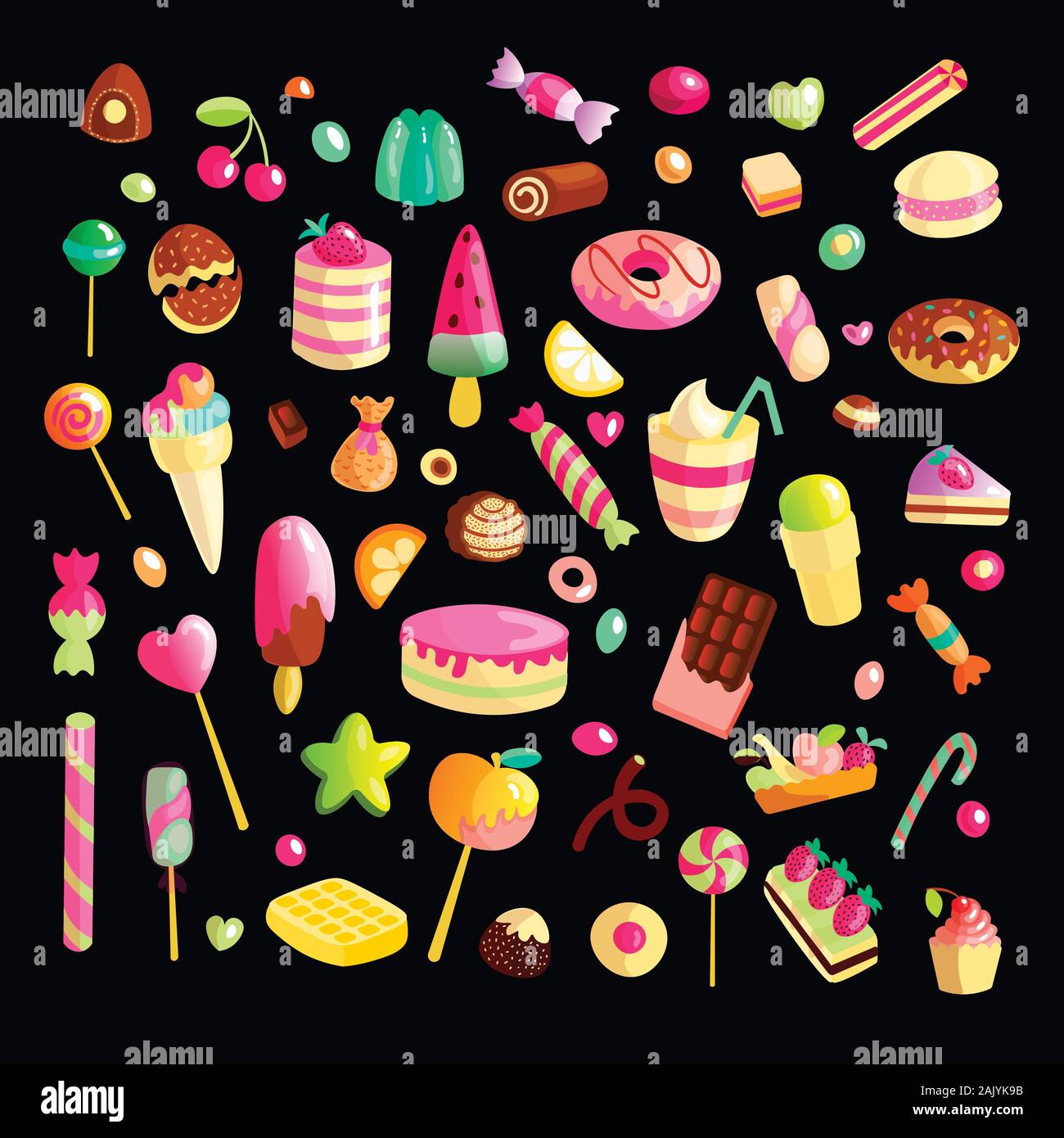 Sweet cartoon candy set. Collection of sweets, cartoon style. Jelly ...