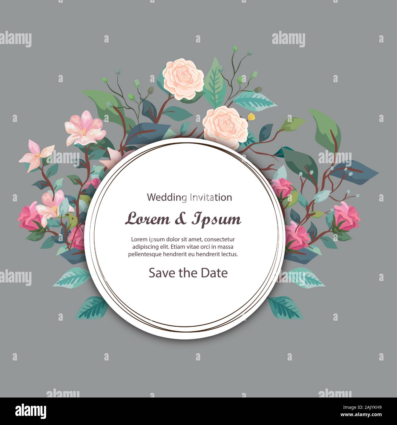 wedding invitation card circular with flowers and leafs Stock Vector ...