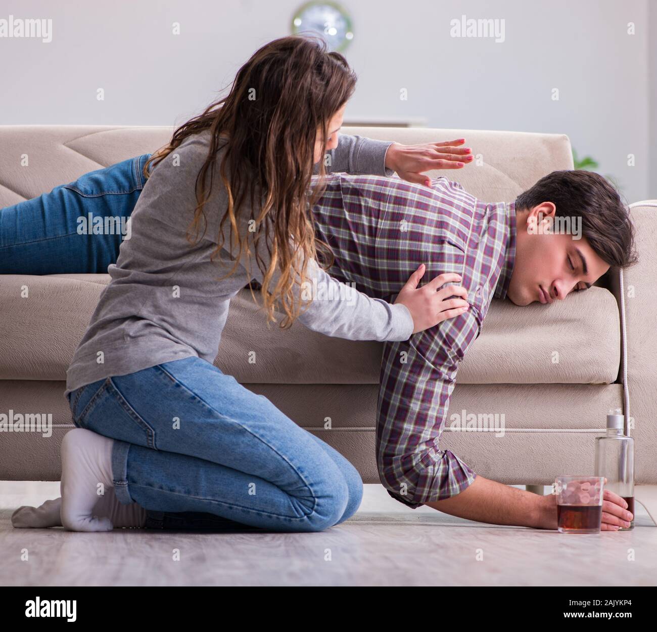 The Drinking Problem Drunk Husband Man In A Young Family Concept Stock